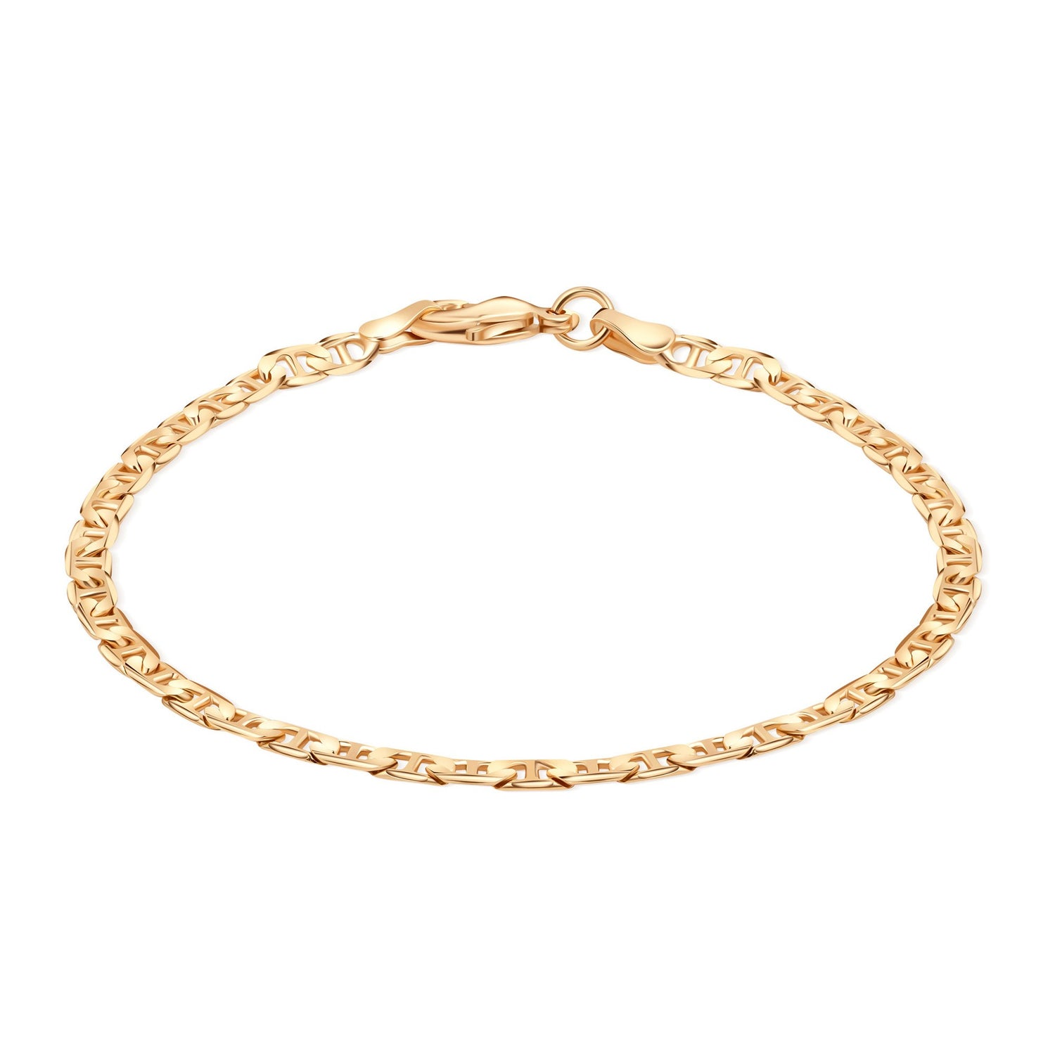 Barzel 18K Gold Plated Flat Mariner / Marina Link Gold Chain Bracelet