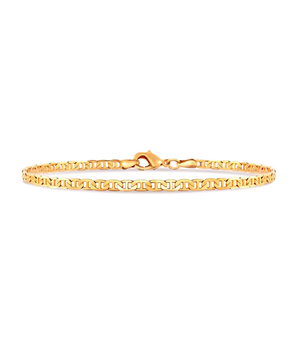Barzel 18K Gold Plated Flat Mariner / Marina Link Gold Chain Bracelet