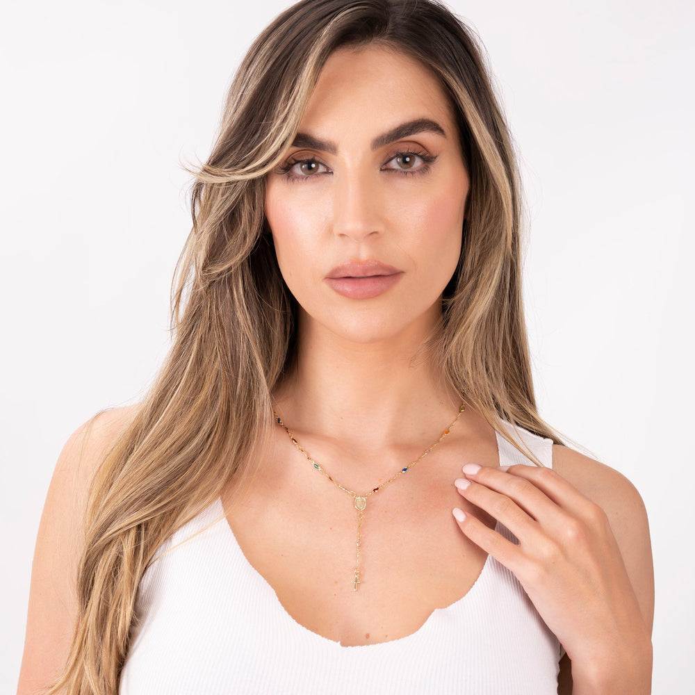 Barzel 18K Gold Plated Multicolor Virgin Mary Necklace - Made In Brazi